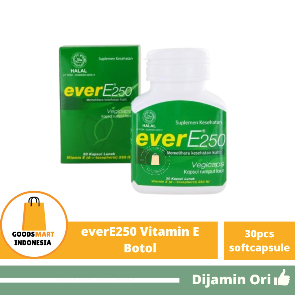 Jual everE250 Vitamin E Botol Isi 30 Softcapsule Rumput Laut Kulit ...