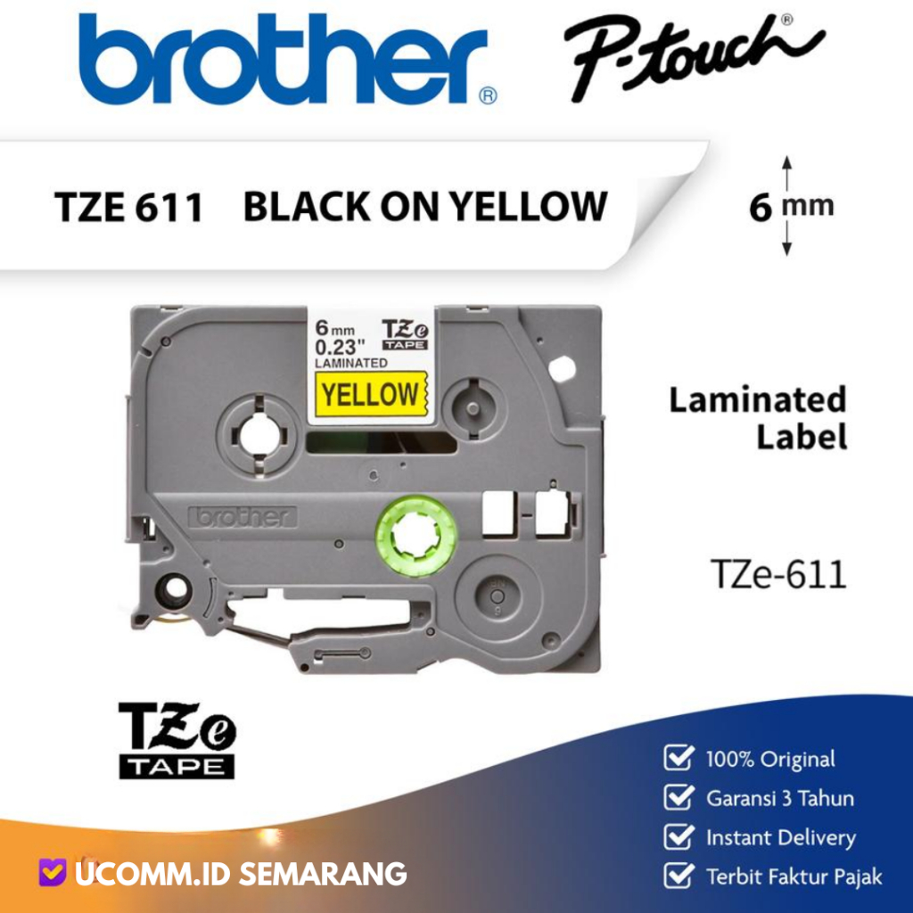 Jual Brother Label Tape TZe-611 Tze 611 Tze611 Black On Yellow 6MM ...