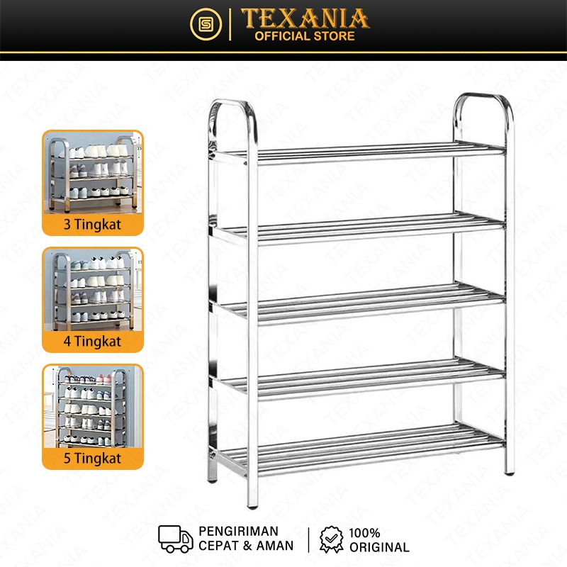 Jual TEXANIA Rak Sepatu Stainless Steel 3/4/5 Tingkat Rak Sepatu Kokoh ...