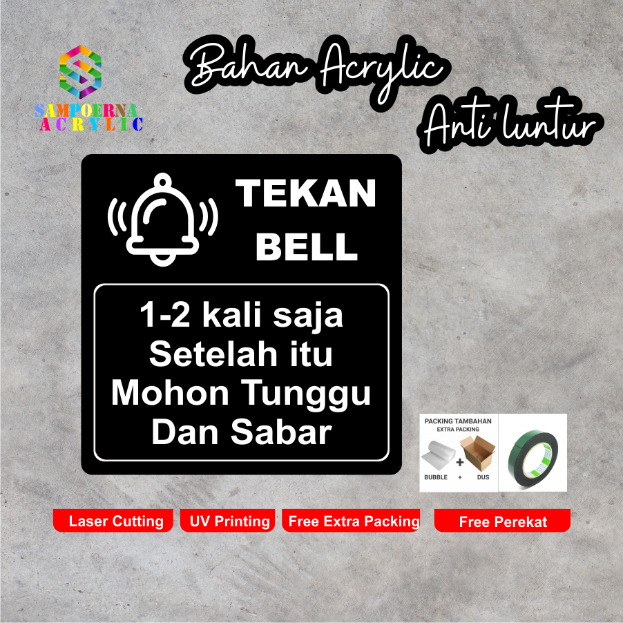 Jual Sign Akrilik Formal 15x15 cm – Instruksi "Tekan Bell 1–2 Kali ...