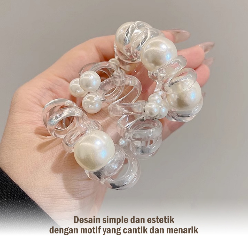 Jual Ikat Rambut Spiral Transparan dengan Mutiara - Simpel, Elegan, dan ...