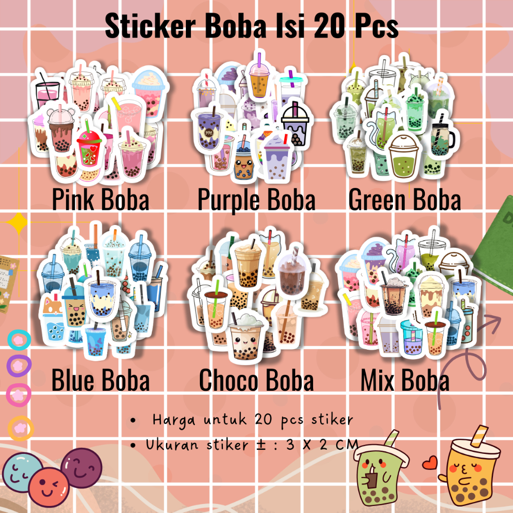 Jual LS - 20 Pcs Boba Deco Sticker DIY Scrapbook Stiker Jurnal Dekorasi ...
