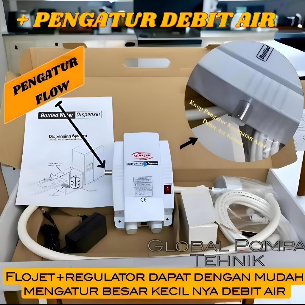 Jual Flojet/Flowjet Water Pump Plus Regulator/Pengatur Debit Air Water kangen Mesin Pompa Air ...