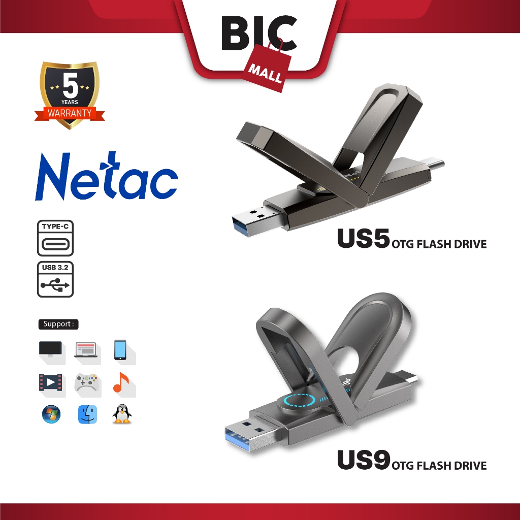 Jual [Authorised Store] Netac OTG Flashdisk US5 | US9 USB 3.2 + Type C Solid State Flash Drive ...