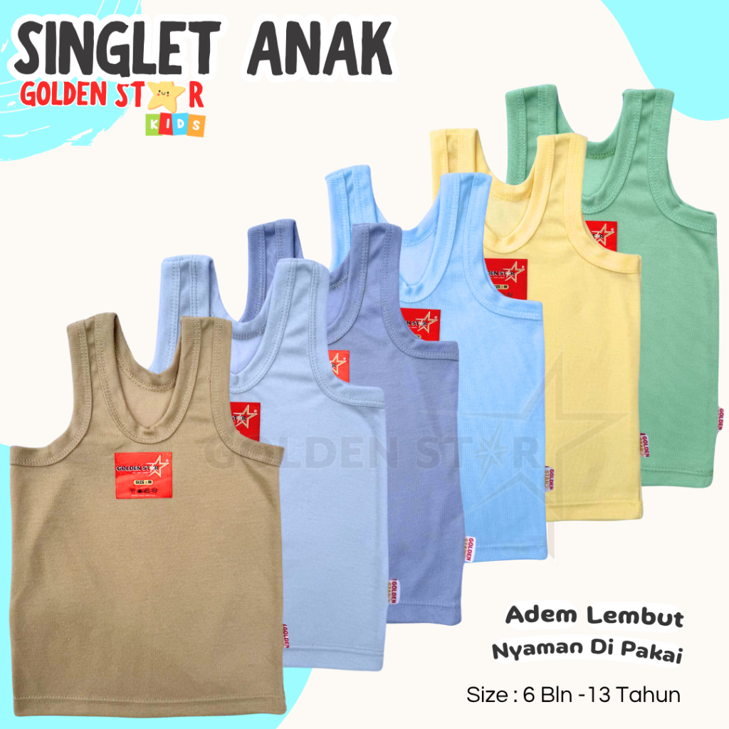 Jual SINGLET GOLDEN STAR 6 PCS / KAOS DALAM ANAK LAKI LAKI 12 TAHUN ...