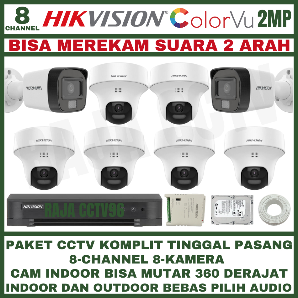 Jual paket cctv hikvision 2mp colorvu 8 channel 8 camera two way audio ...