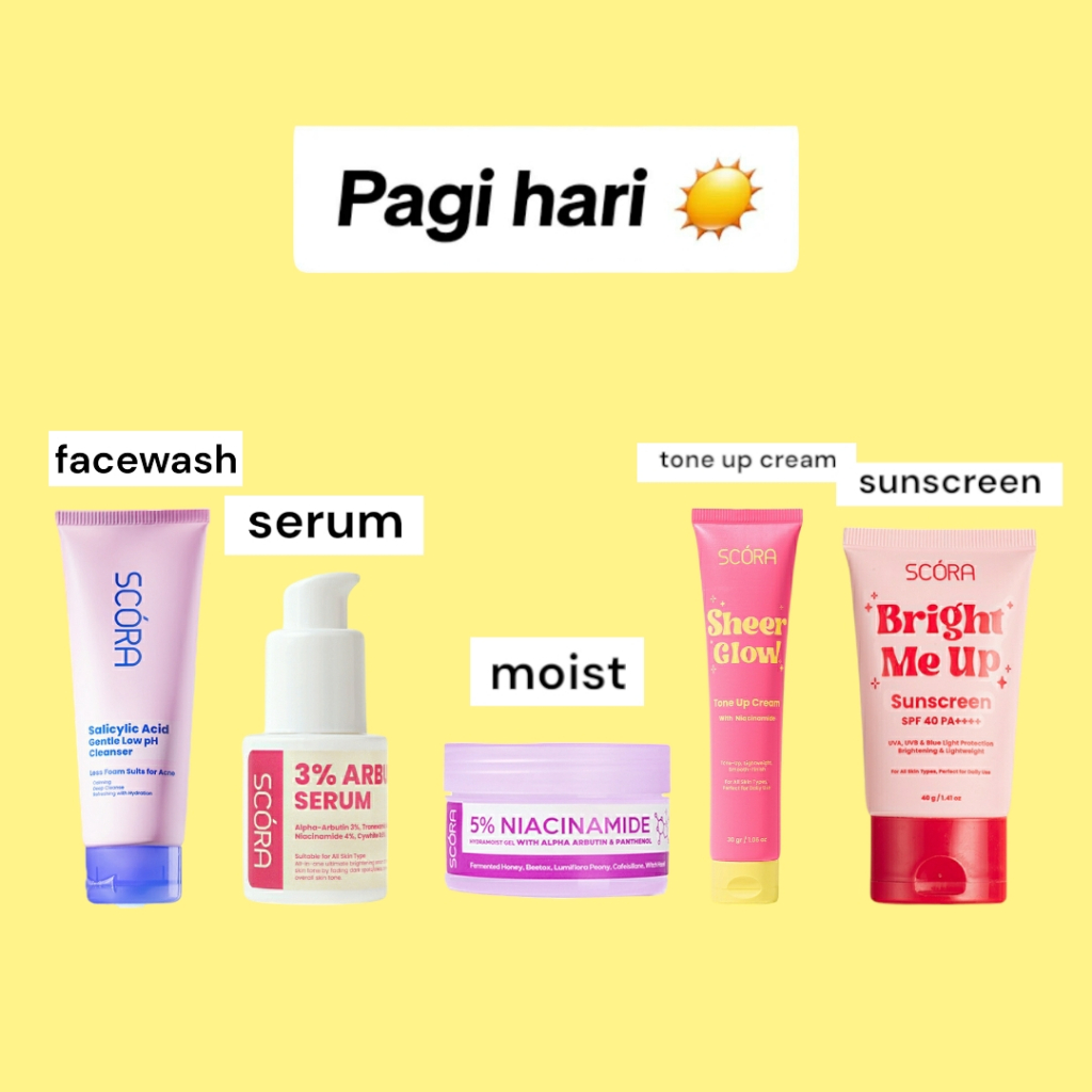 Jual SCORA skincare set|moisturizer|face wash|sunscreen|tone up cream ...