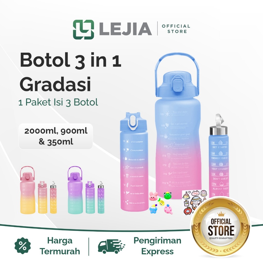 Jual Botol Minum Gradasi Viral Botol Motivasi Beranak 3in1 Korea 2 ...