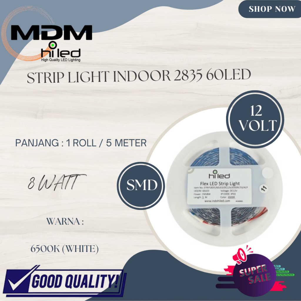 Jual Lampu /LED STRIP HILED 2835 IP 33 60 LED 12V / 6500k | Shopee ...