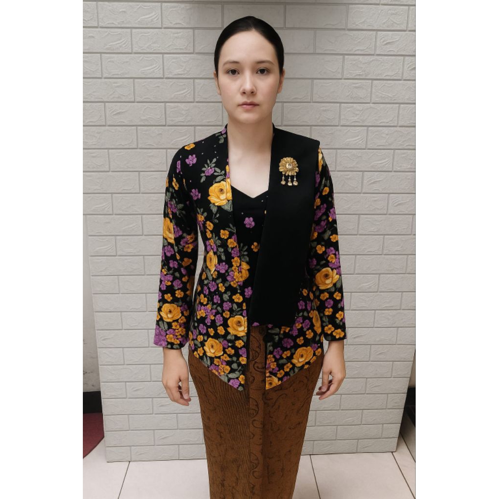 Jual setelan kebaya hitam bunga cantik floral viral wanita modern modis ...