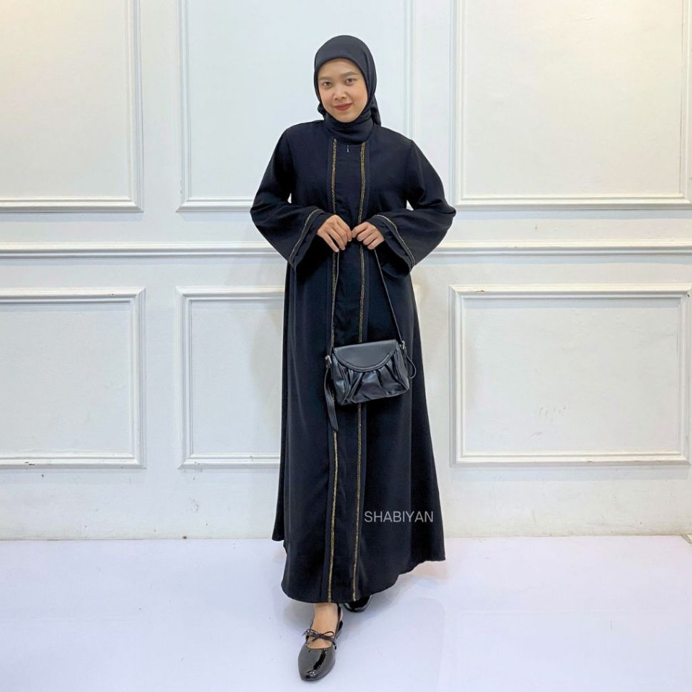 Jual SHABIYAN 616 Gamis Abaya Hitam Elegan | Jetblack Arab Style Busui Friendly | Shopee Indonesia