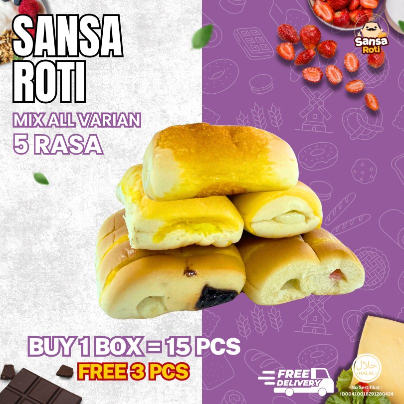 Jual Sansa Roti CAMPUR MIX Semua Rasa (5 Rasa) isi 15 Pcs + 3 | Snack ...