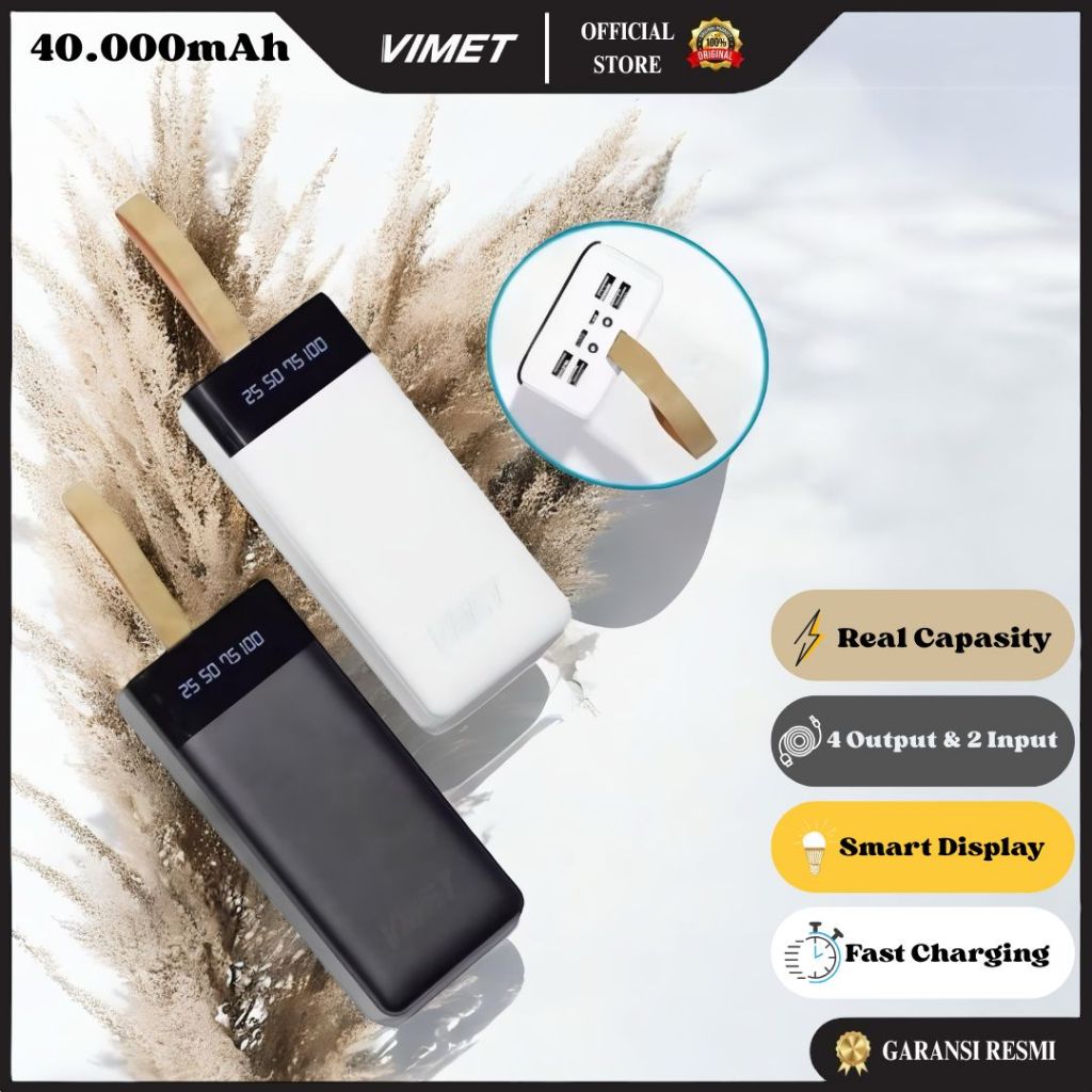 Jual VIMET V11 Powerbank Vimet 40000mAh with Usb 4 Port & Powerbank V11 ...