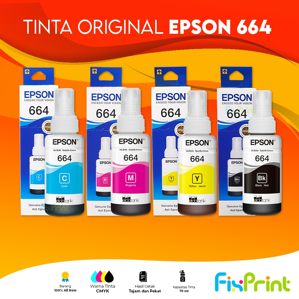Jual Tinta Printer Epson 664 Original 70ml 1 SET WARNA T6641 T6642 T6643 T6644 Black Cyan ...
