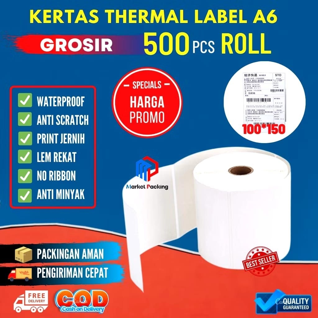Jual Kertas Label Thermal 100x150 Sticker Barcode Ukuran A6 100 x 150 | Shopee Indonesia