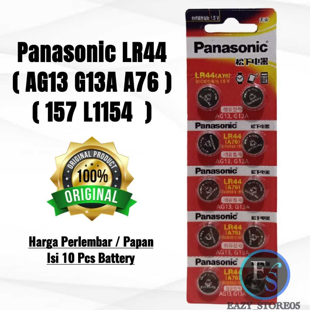 Jual Panasonic LR44 Original Alkaline Batery 1.5V Batre LR 44 AG13 L1154 A76 Perlembar | Shopee ...