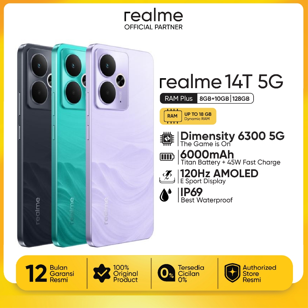 Jual realme 14T 5G 8GB+10GB|128GB (Dimensity 6300 5G Chipset | 6000mAh ...