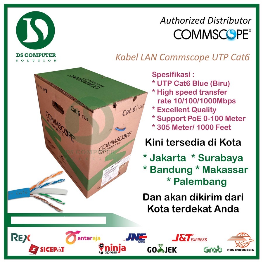 Jual Kabel LAN Commscope UTP Cat6 Blue 305 Meter Original USA AMP Cat6 ...