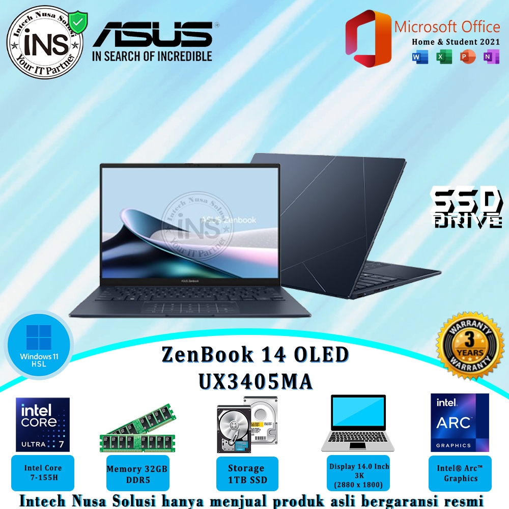 Jual ASUS ZenBook 14 OLED UX3405MA Ultra 7-155H 32GB 1TB SSD WIN11HSL ...