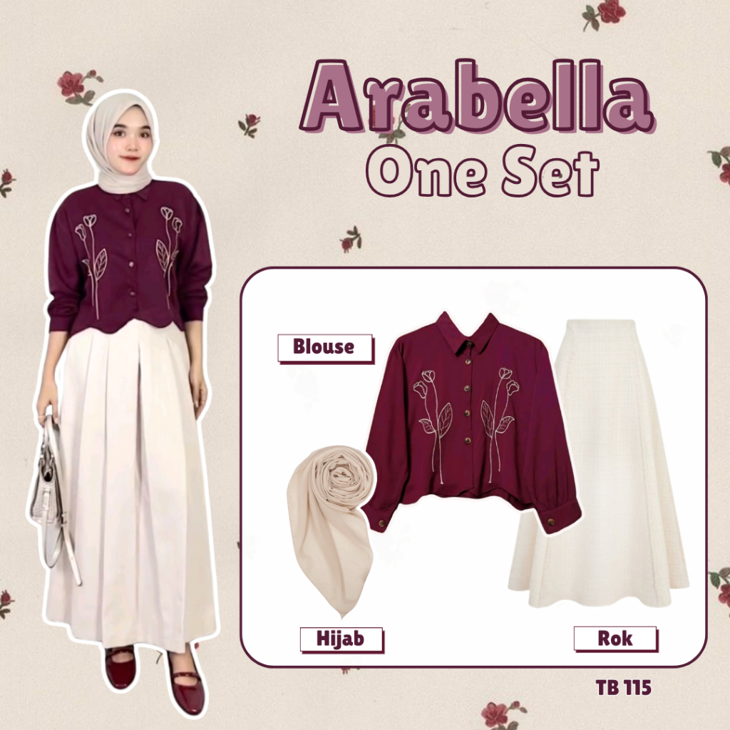Jual Arabella One Set 3 IN 1 Atasan Blouse Crop dengan Rok Polos Ivory ...