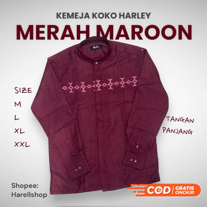 Jual Kemko / Kemeja koko harley warna Merah Maroon Tua tangan panjang ...