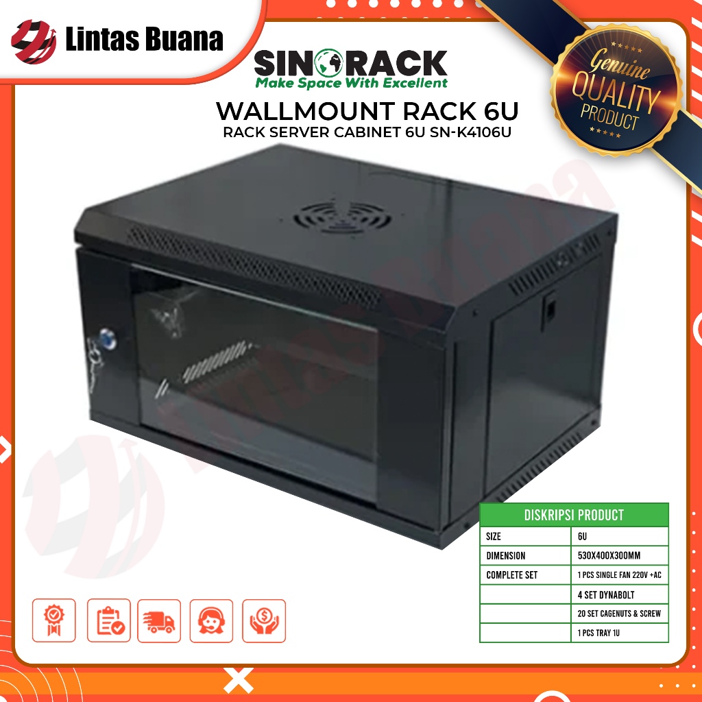 Jual SINORACK NET WALLMOUNT RACK 400*530*300MM 6U 1FAN SN-K4106U RACK ...