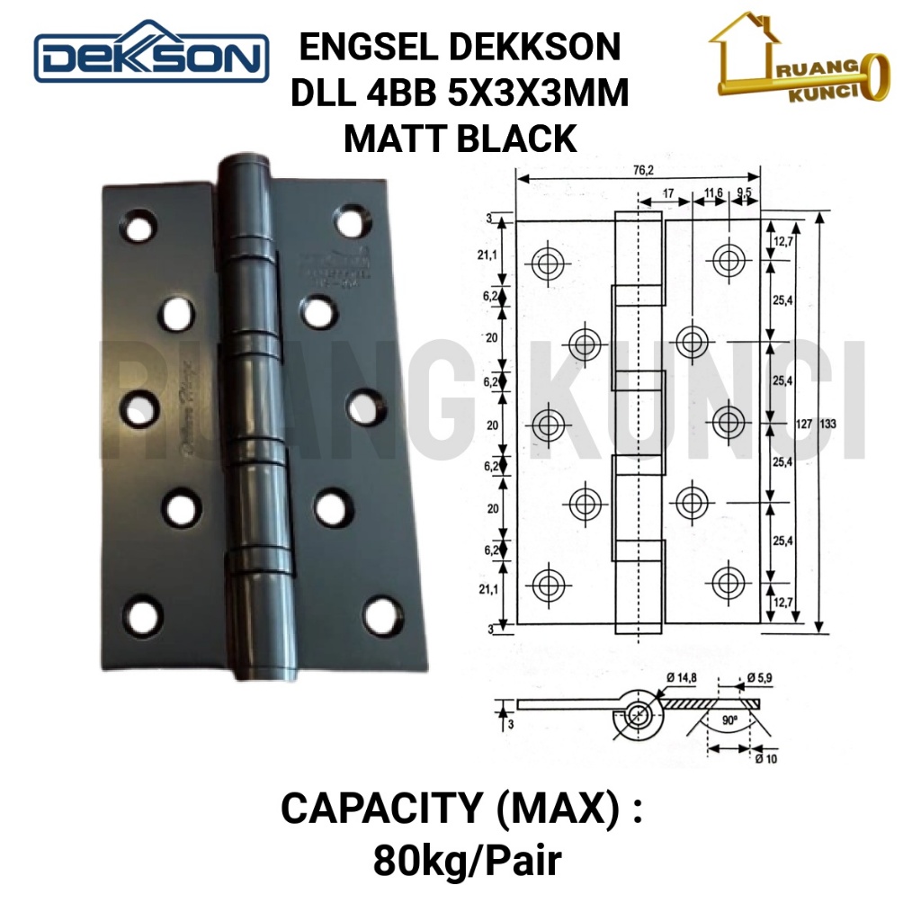 Jual Engsel Dekkson Deluxe Hinge ESS DL 5X3X3 4BB Matt Black Engsel 5 ...