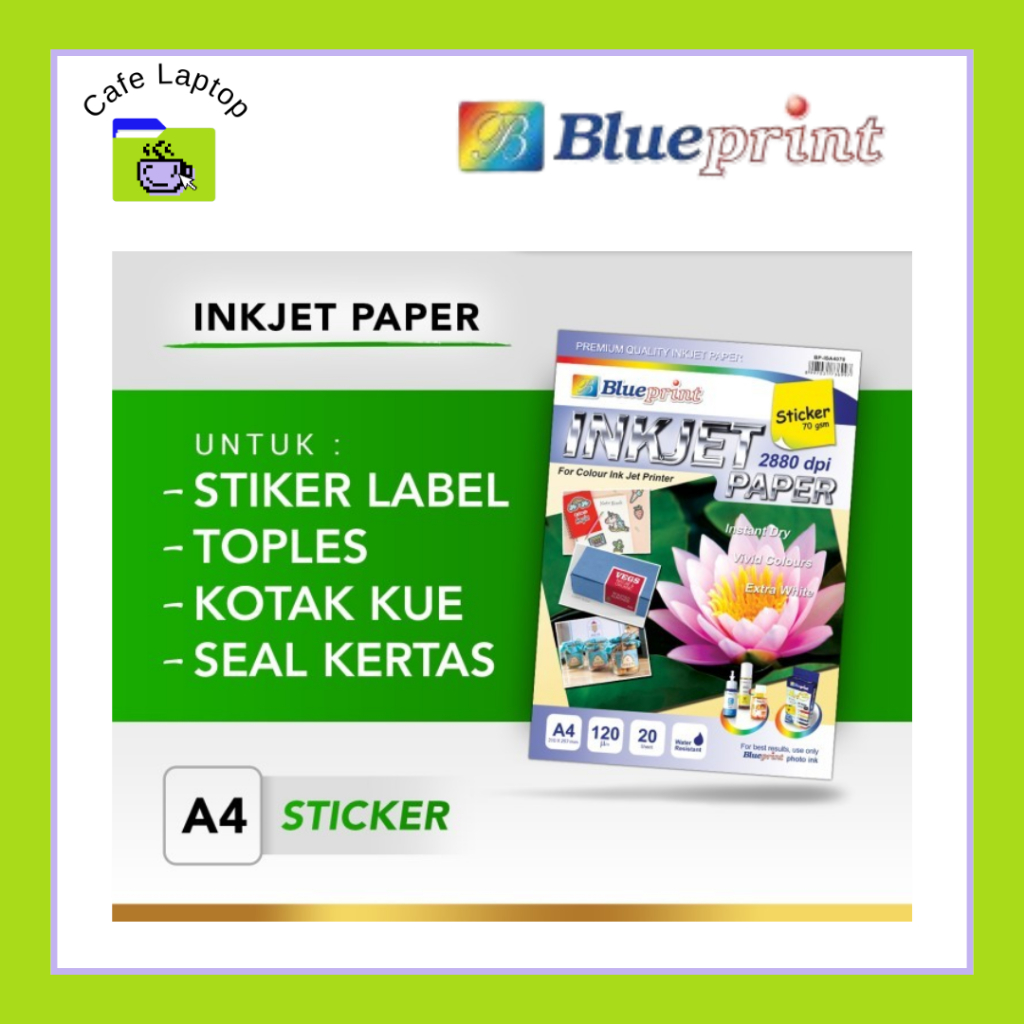 Jual Kertas Inkjet Stiker / Sticker Inkjet Paper BLUEPRINT A4 70 gsm ...