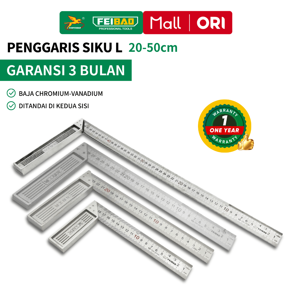 Jual Feibao Penggaris Siku L Baja 20cm - 30cm | Alat Ukur Siku Tukang ...