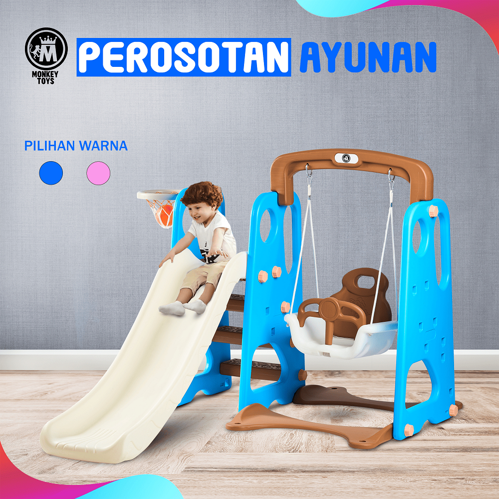 Jual MMonkeyToys Perosotan Ayunan Anak 3IN1 Tinggi 1 METER Slide And Swings Indoor Outdoor ...
