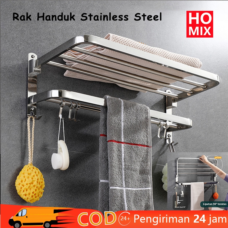 Jual HOMIX Rak Gantung Handuk 304 Stainless Steel Rak Dinding Kamar ...