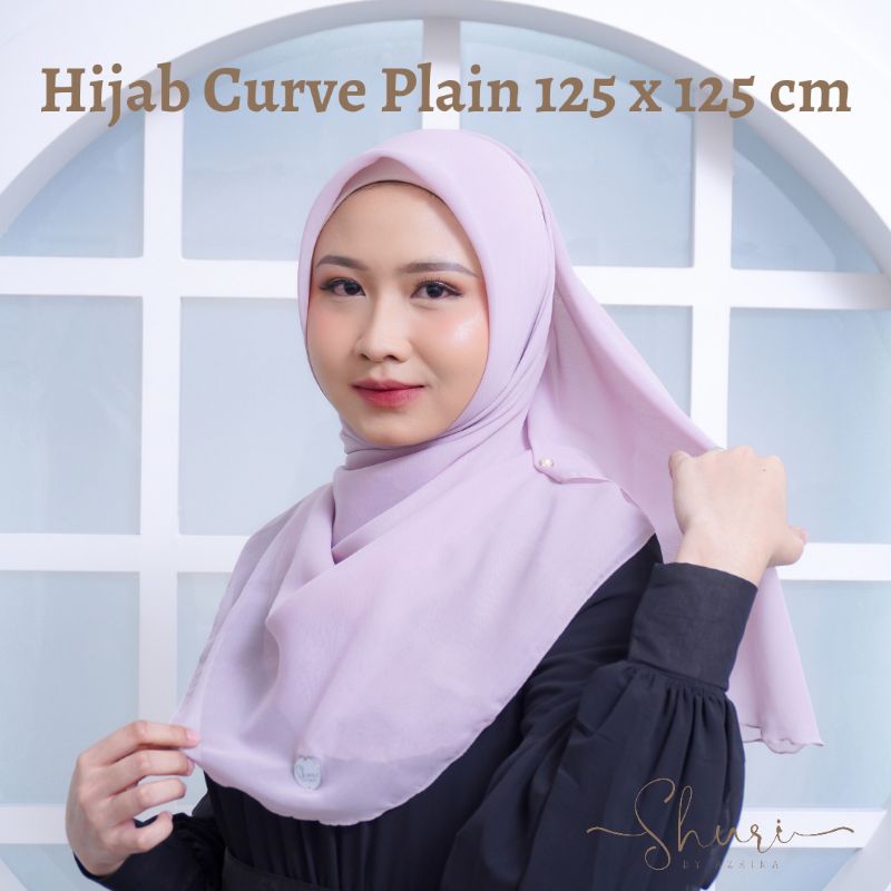 Jual (125x125 cm) Shuri Hijab Curve | Bawal Curve Malaysia Plain ...