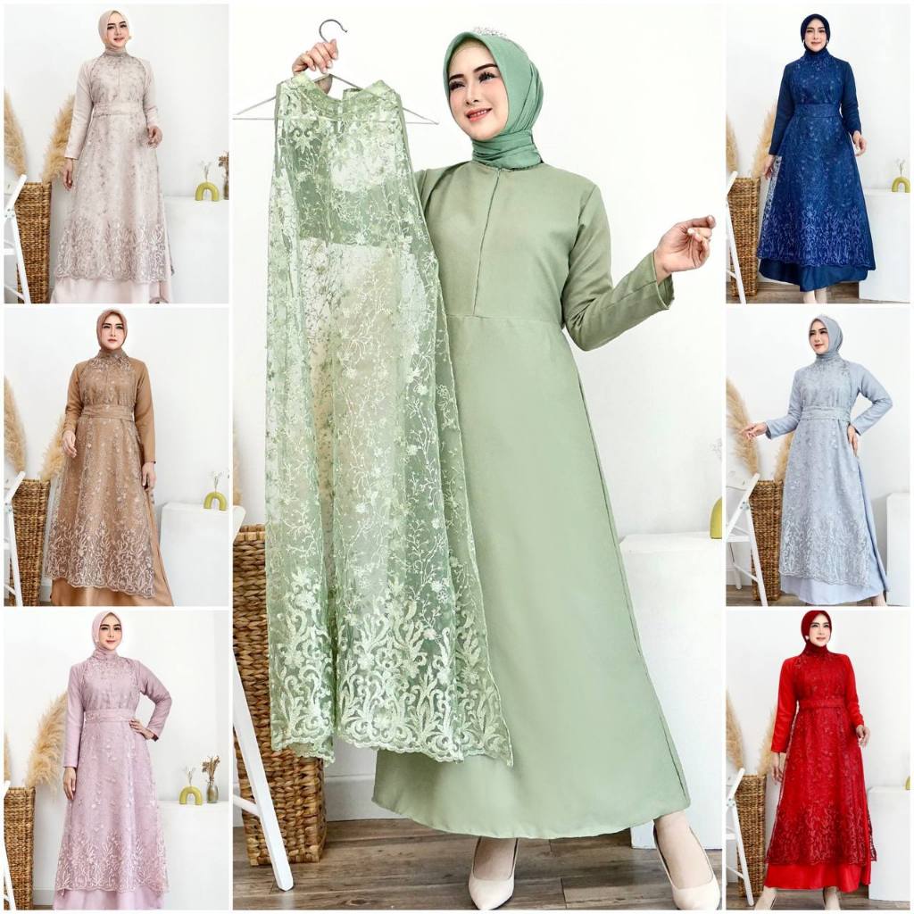 Jual (Suplier) 2IN1 THALITA DRESS INNER + OUTER BRUKAT TILLE PREMIUM SET GAMIS MAXI DRESS ...