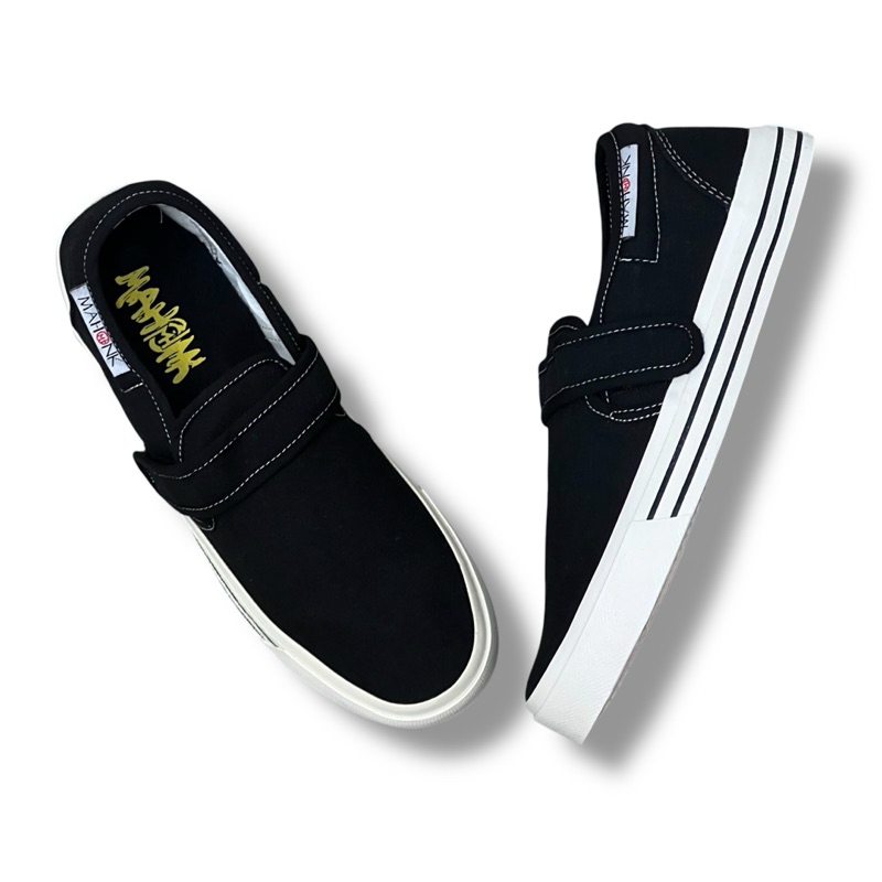 Jual SEPATU MAHONK - Slip On Vlcro A1 Black White Pria wanita ||Sepatu ...