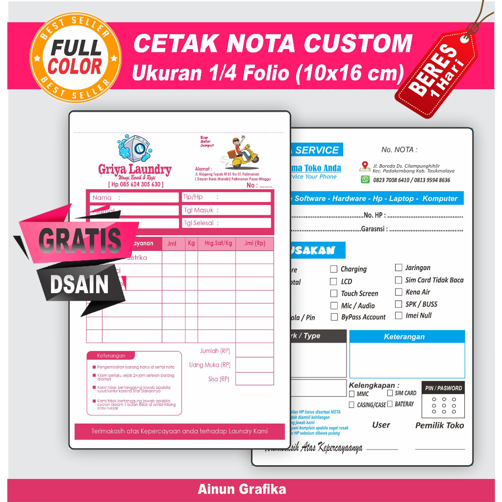 Jual Nota custom ukuran 1/4 folio 50 lbr / Nota custom / nota 1 ply ...