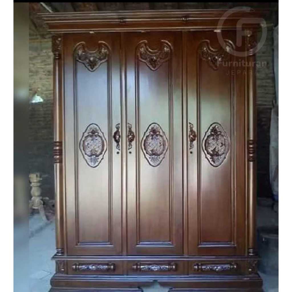 Jual Lemari Kayu Jati 3 pintu Model MLD 334 | Shopee Indonesia