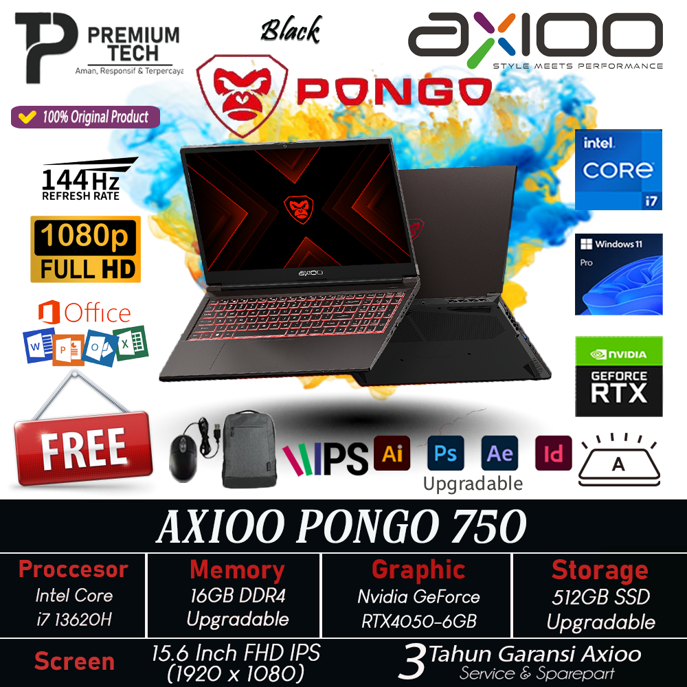 Jual Axioo Pongo 750 Intel i7 13620H RAM 32GB 1TB SSD RTX4050 6GB 144HZ ...