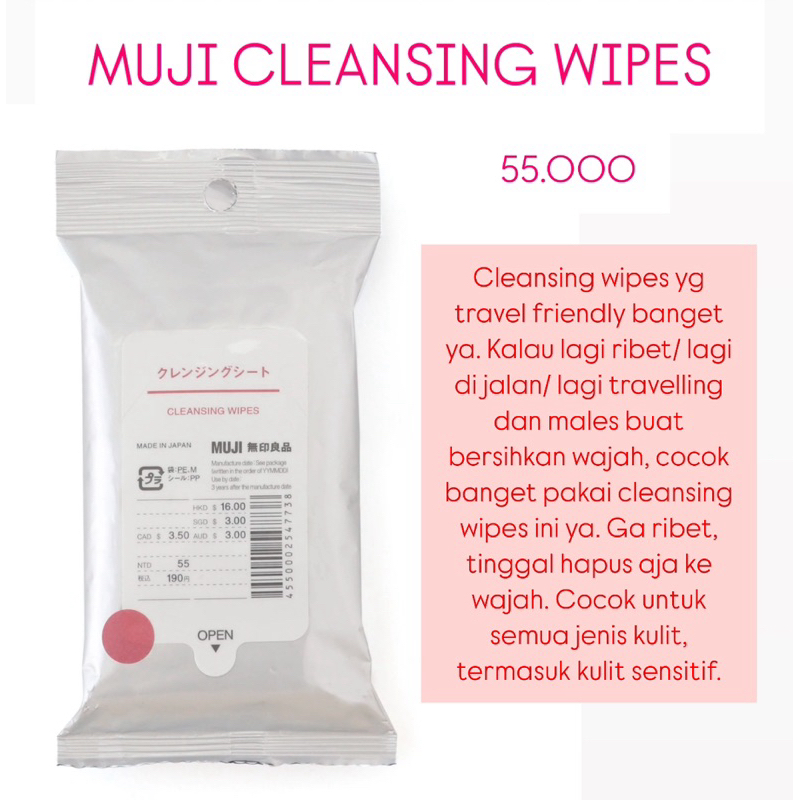 Jual MUJI CLEANSING WIPES, TRAVEL FRIENDLY | Shopee Indonesia