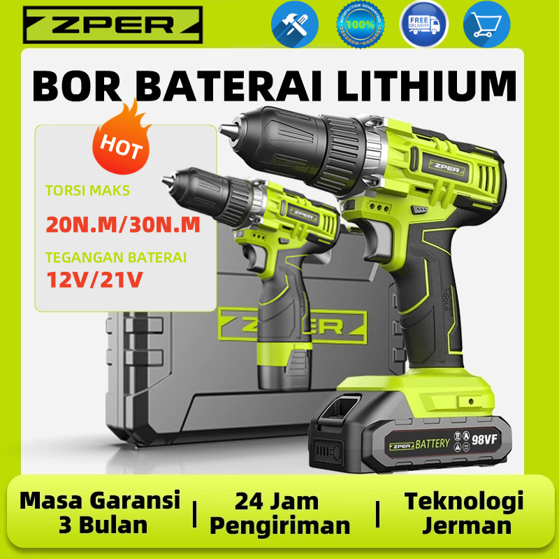 Jual ZPER Bor Baterai Mesin Bor Cordless Listrik Cas Tangan Bor Tanpa ...
