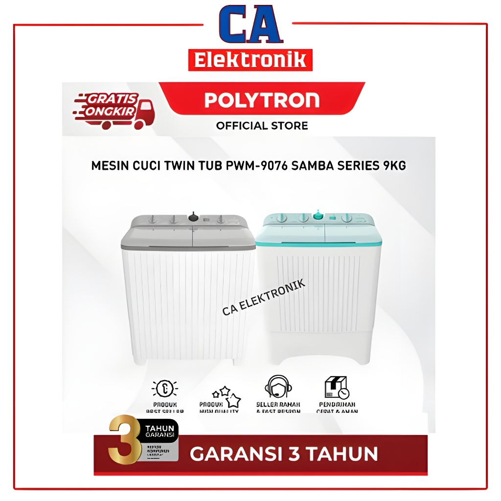 Jual Mesin Cuci POLYTRON 2 Tabung Giant Series Hijab 9 KG - PWM 9076 ...