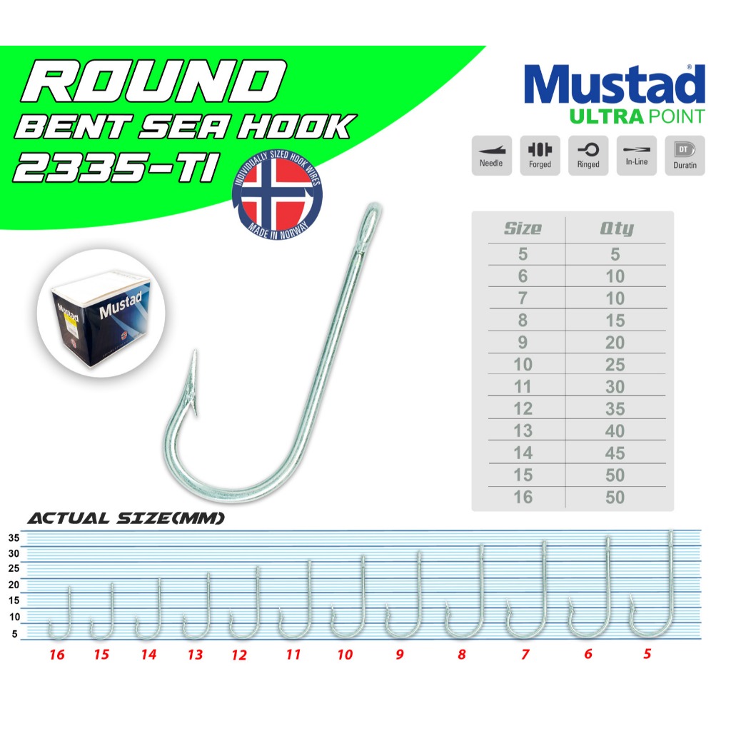 Jual MUSTAD Kail Pancing Kotak ROUND BENT SEA HOOK 2335-TI UltraPoint ...