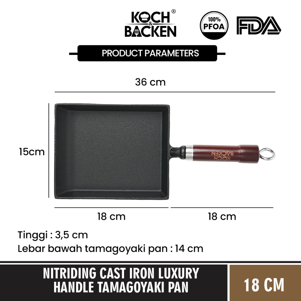 Jual KOCH&BACKEN Nitriding Pre-seasoned Cast Iron Tamagoyaki Pan 18cm ...