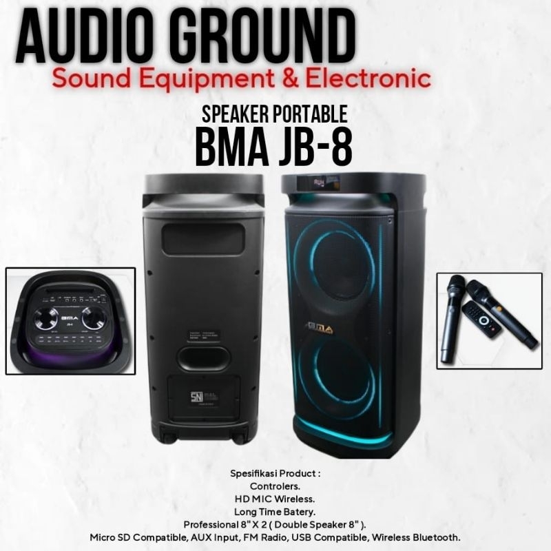 Jual SPEAKER PORTABLE 8" DOUBLE BMA JB-8 FREE 2 MIC WIRELESS ORIGINAL ...
