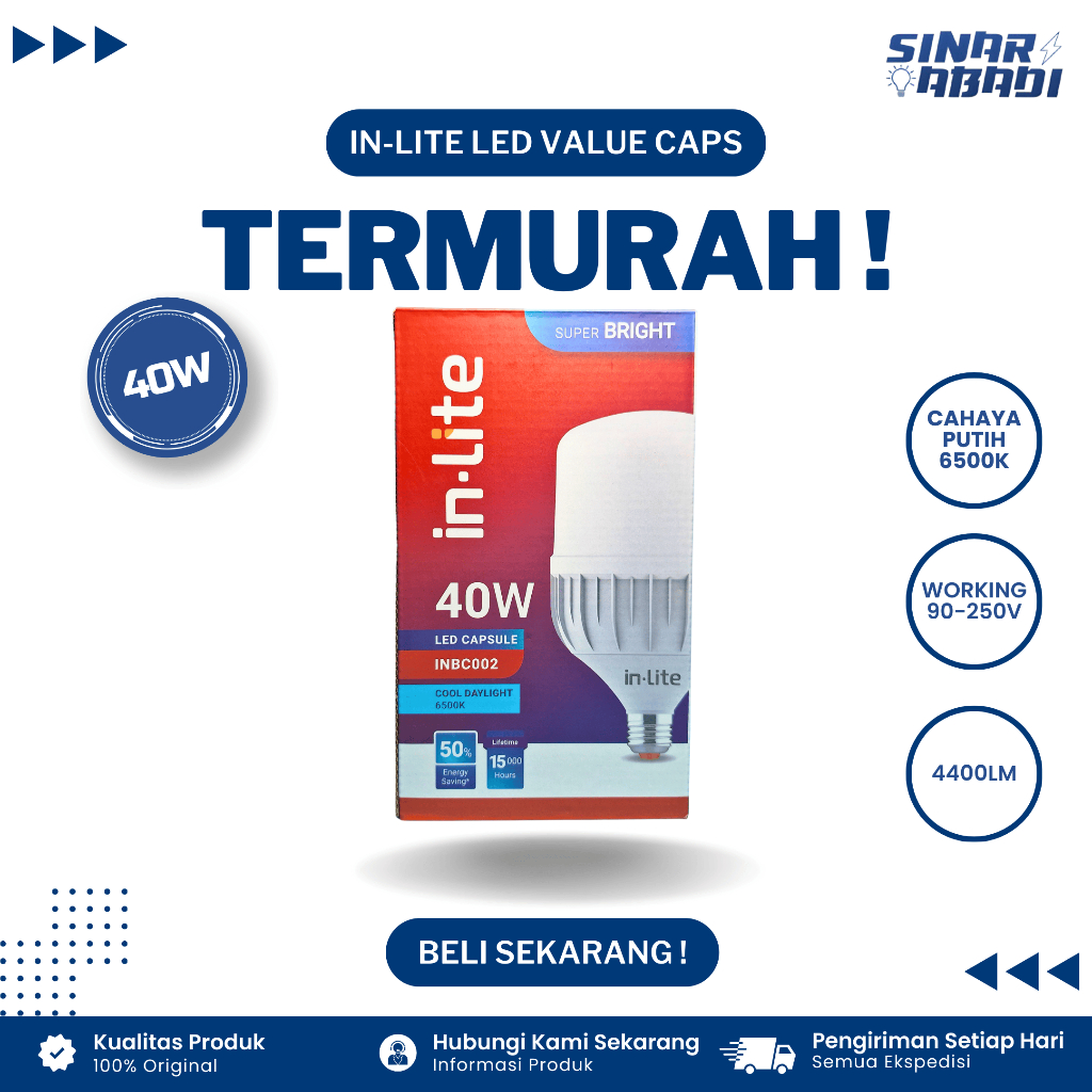 Jual Inlite LED Value Capsule 40W E27 6500K (Putih) | Shopee Indonesia