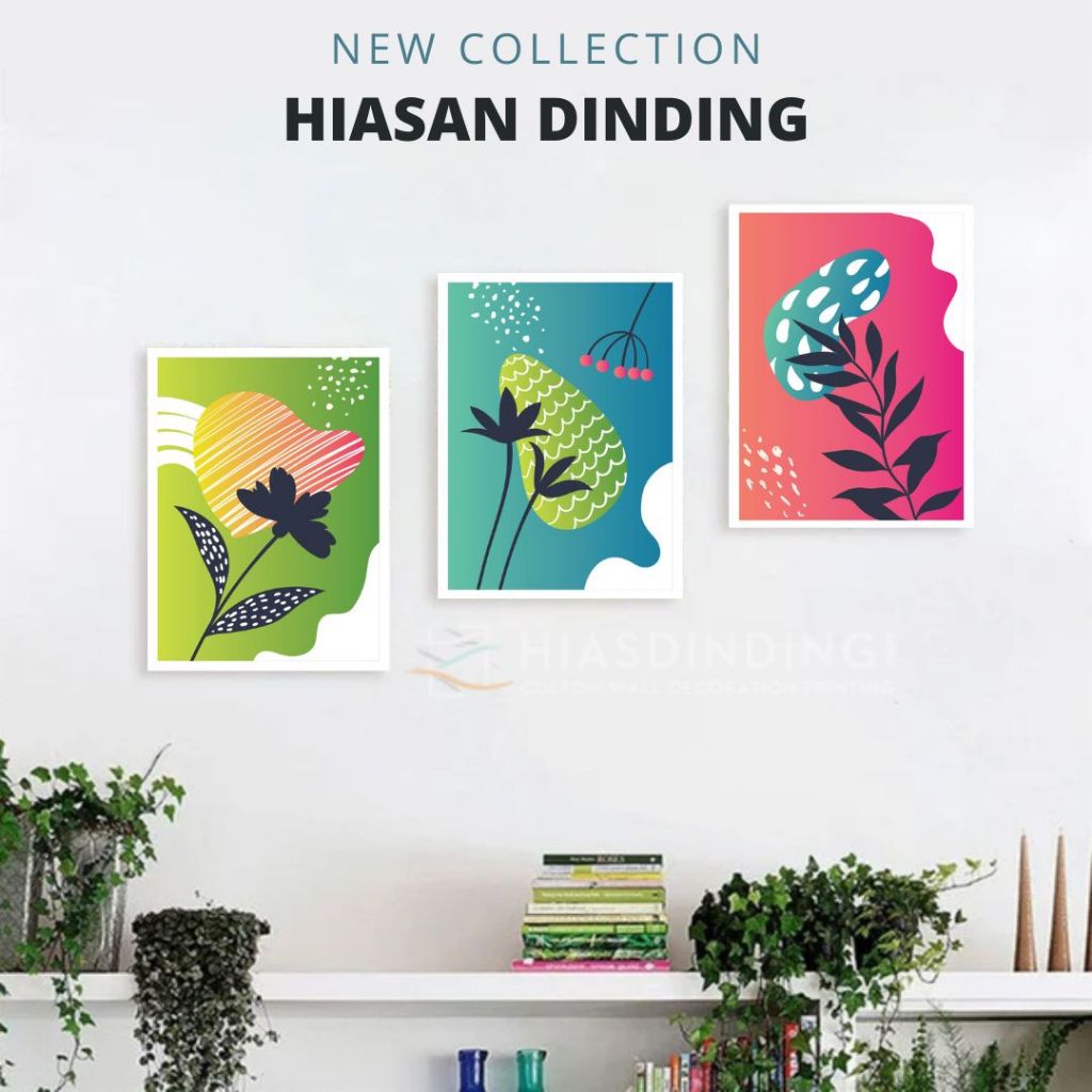 Jual Hiasan Dinding 1SET (3 Poster) Botanical Desain Estetik, MDF 6mm ...