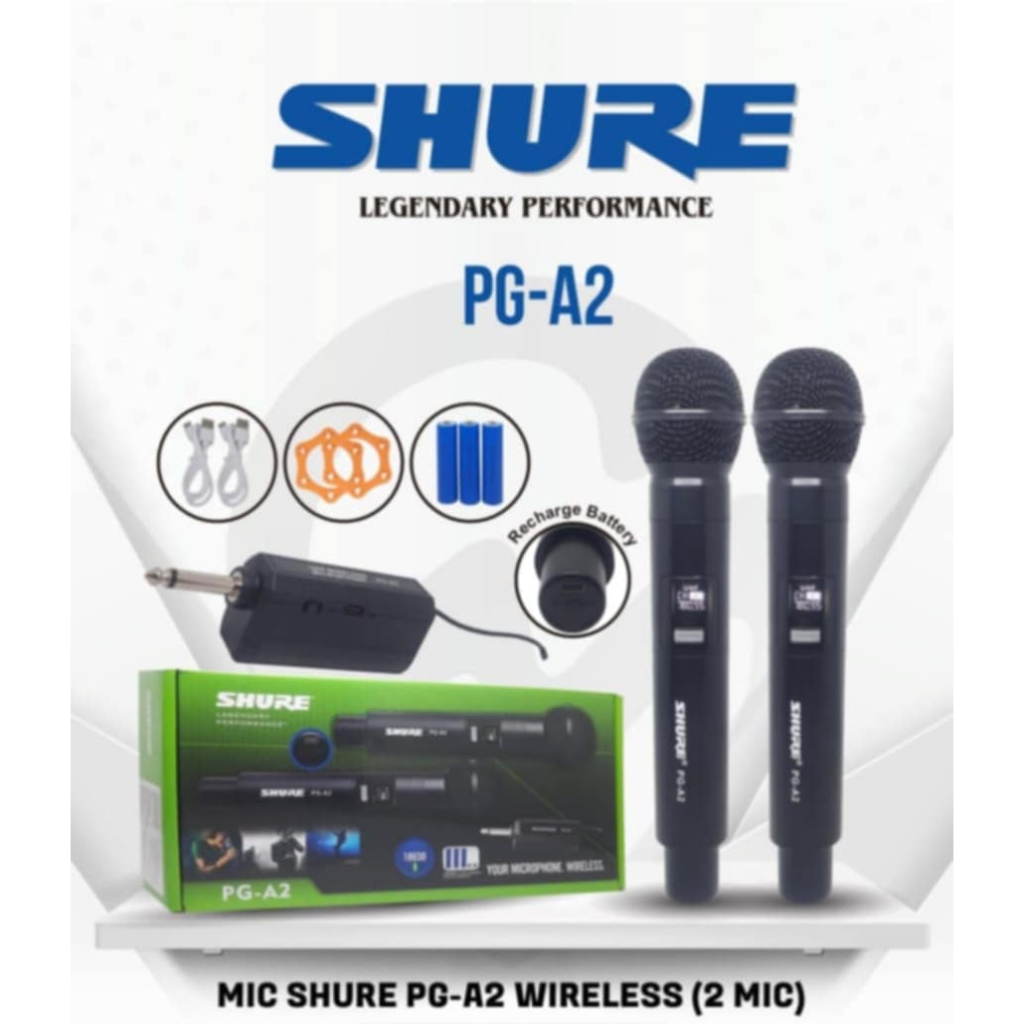 Jual MIC WIRELESS 2 MIC GAGANG DIGITAL /DOUBLE KAROKE CHARGER SHURE PG-A2 | Shopee Indonesia