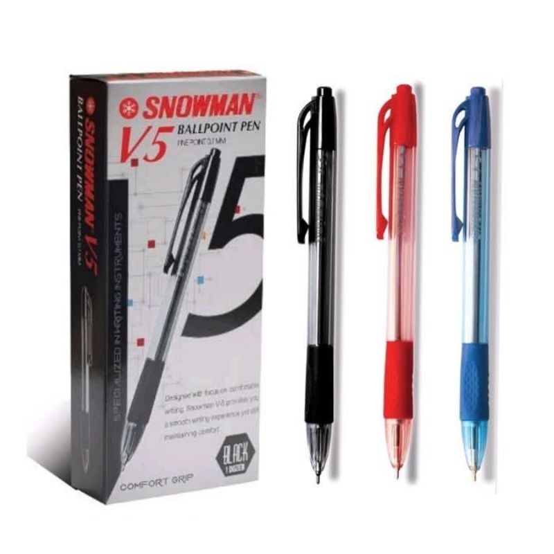 Jual Pulpen Snowman V5 Ballpoint Hitam, Biru, Merah 0.7 mm | Shopee ...