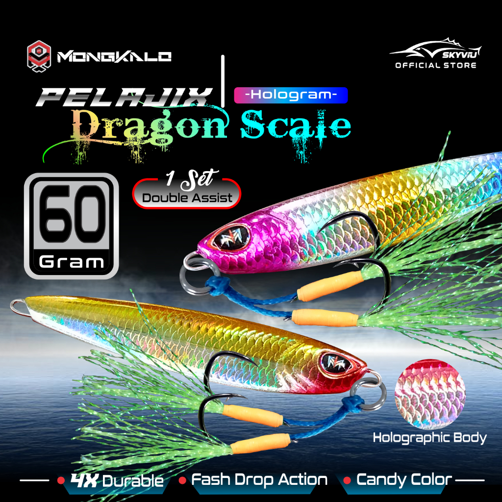 Jual Umpan Metaljig 60g MONGKALO PELAJIX Hologram Sisik 60gr Set Double Assist Hook Castjig 60 ...