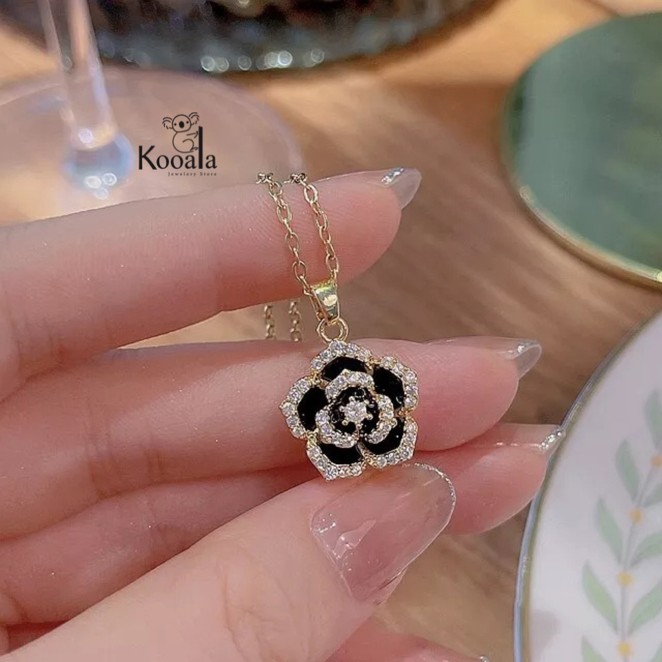 Jual Kalung Kamelia Hitam Perhiasan Liontin Model Bunga Fashion Korean ...