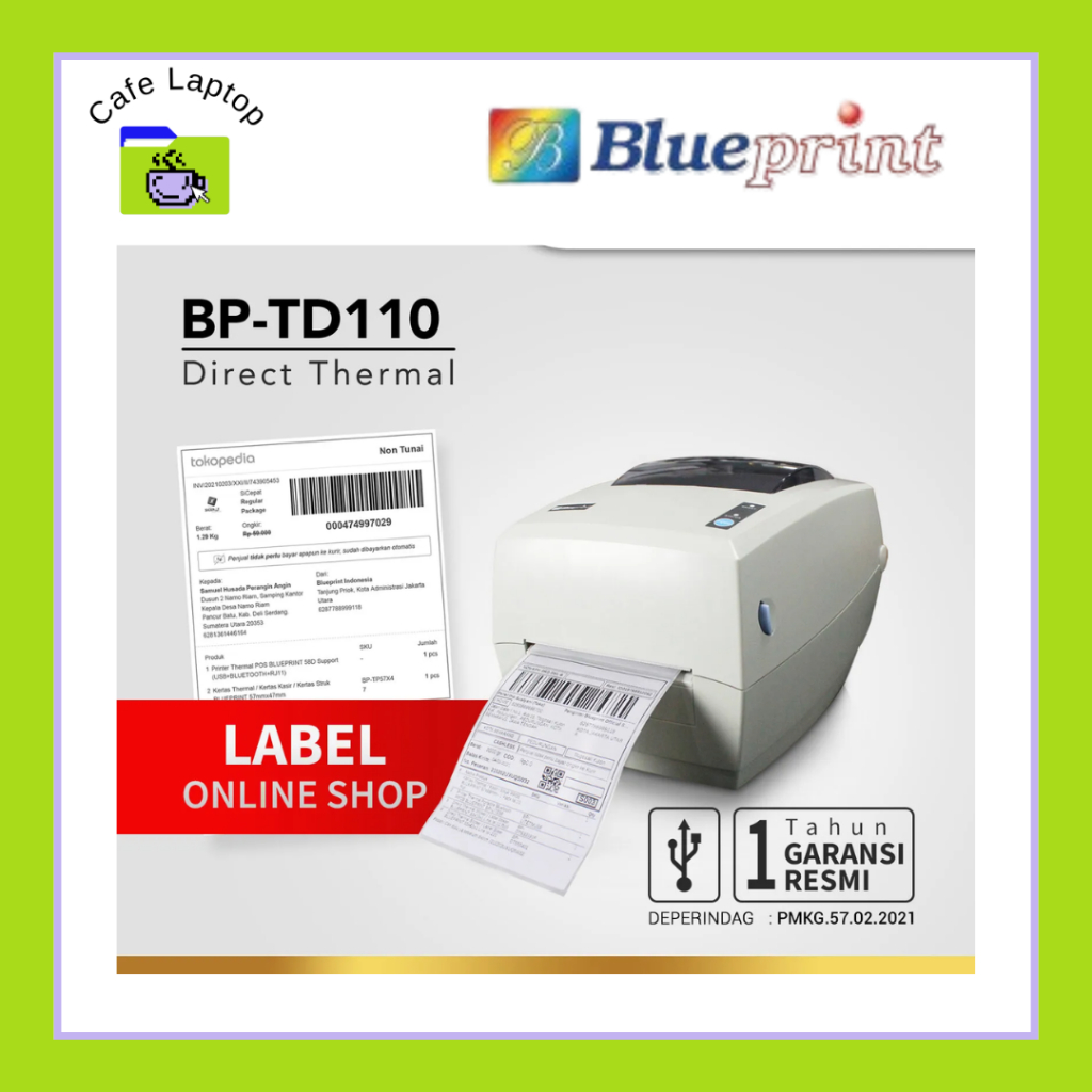 Jual Printer Barcode Thermal / Printer Label Resi BLUEPRINT BP - TD110 ...
